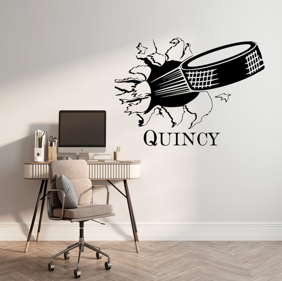 Custom Hockey Puck Bursting Through Wall Decal - Hockey Wall Decal ...