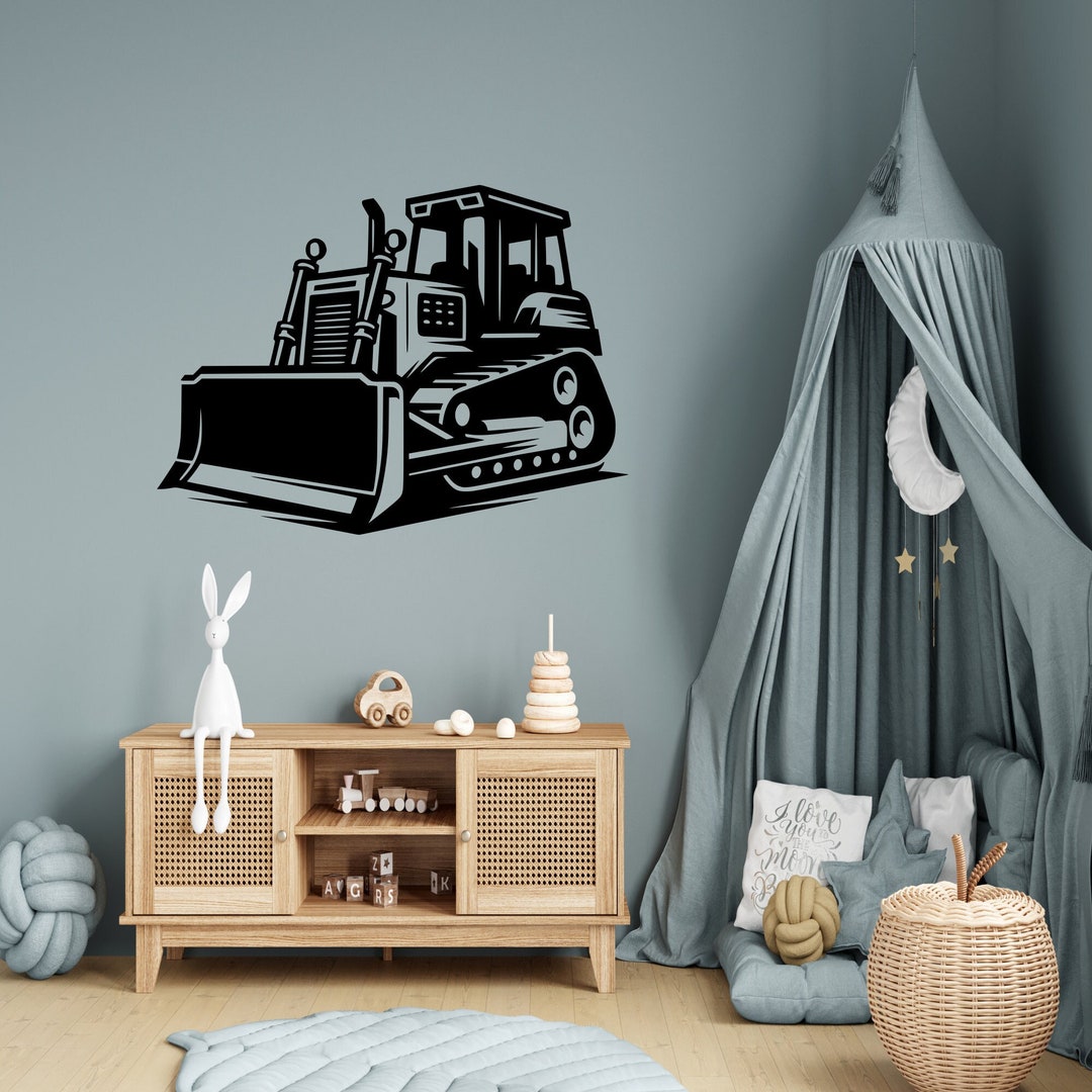 Bulldozer Decal - Bulldozer Wall Art - Earthmover Decal - Toddler Crane ...