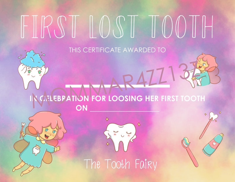First Tooth Lost Tooth Fairy Certificate Instant Download - Etsy