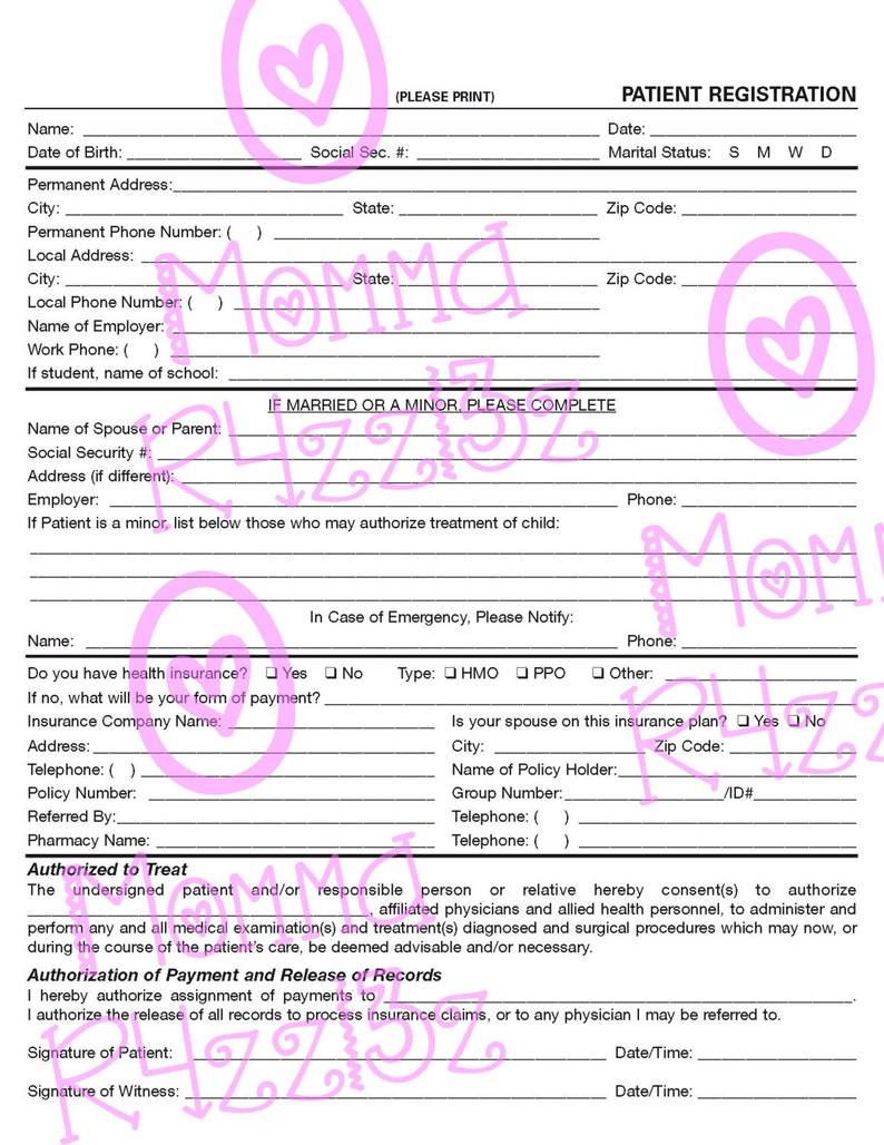 Basic Patient Registration Form Digital Interactive PDF - Etsy