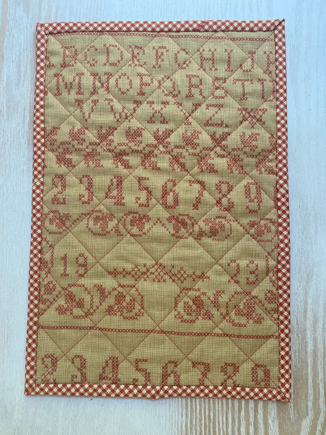 Cute Scrappy Red and Pink Piecework Mini Quilt, Small Tapestry, Home ...