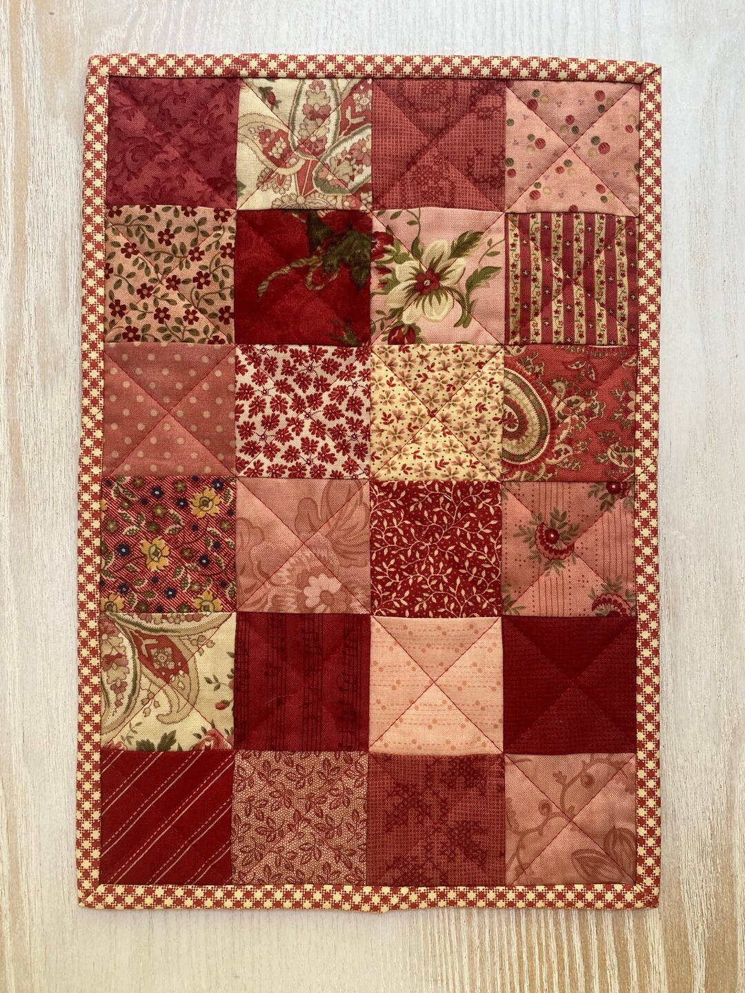 Cute Scrappy Red and Pink Piecework Mini Quilt, Small Tapestry, Home ...