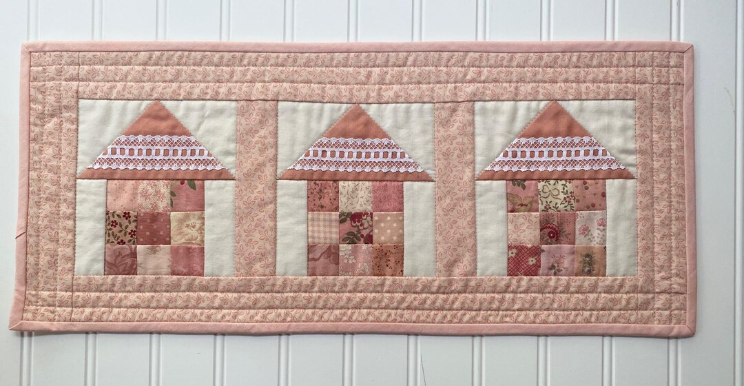 Pink Houses Piecework Quilt With Vintage Lace Accents - Etsy