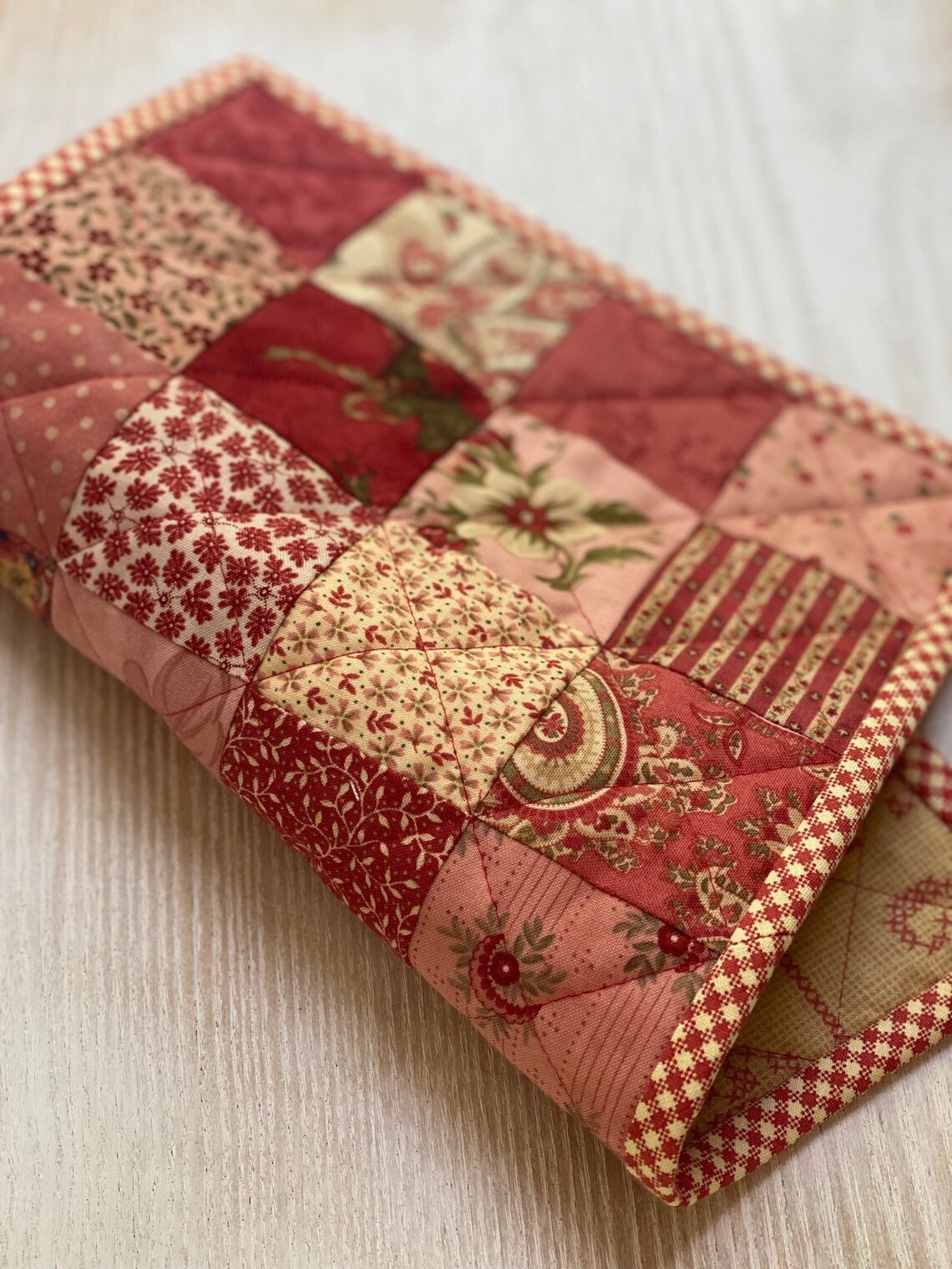 Cute Scrappy Red and Pink Piecework Mini Quilt, Small Tapestry, Home ...