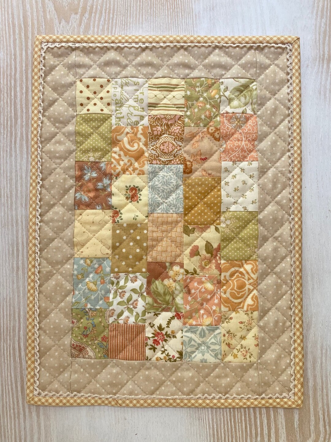 Scrappy Fig Tree Fabrics Mini Piecework Quilt, Small Tapestry, Home ...