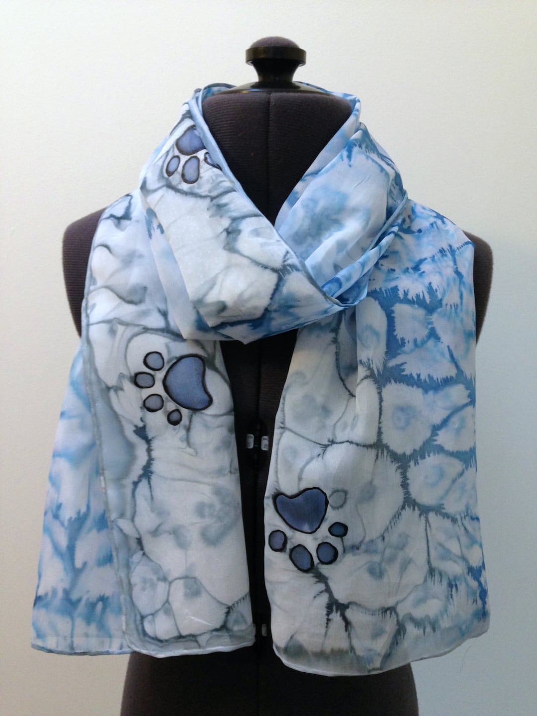 Blue Pawprint Silk Scarf ~ Hand Painted Silk Scarf, Paw Print ...