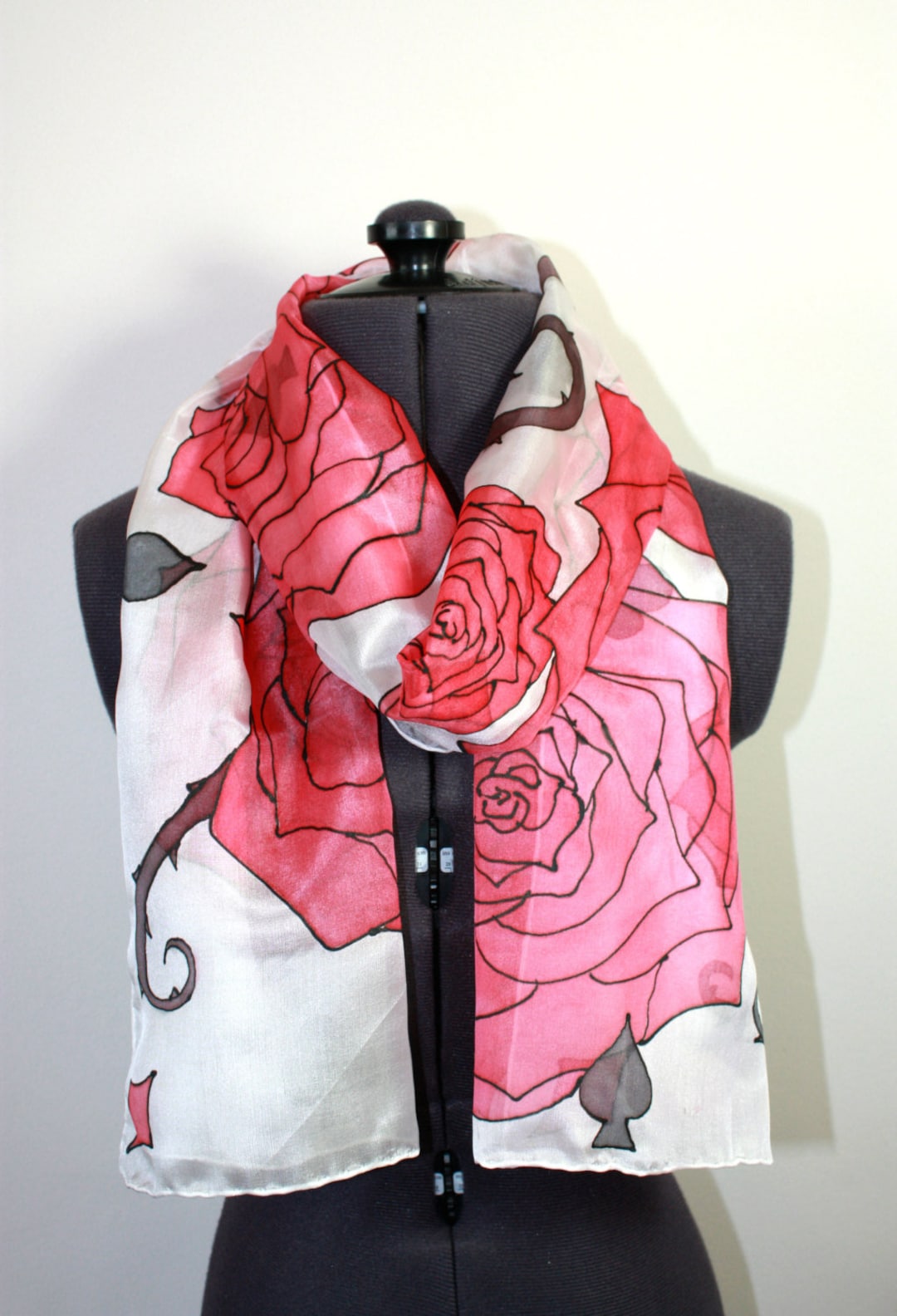 Red Roses Silk Scarf ~ Hand Painted Silk Scarf, Playing Cards Scarf ...