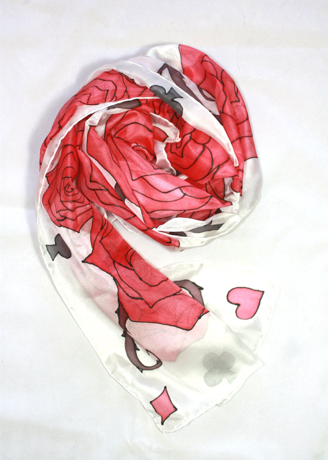 Red Roses Silk Scarf ~ Hand Painted Silk Scarf, Playing Cards Scarf ...