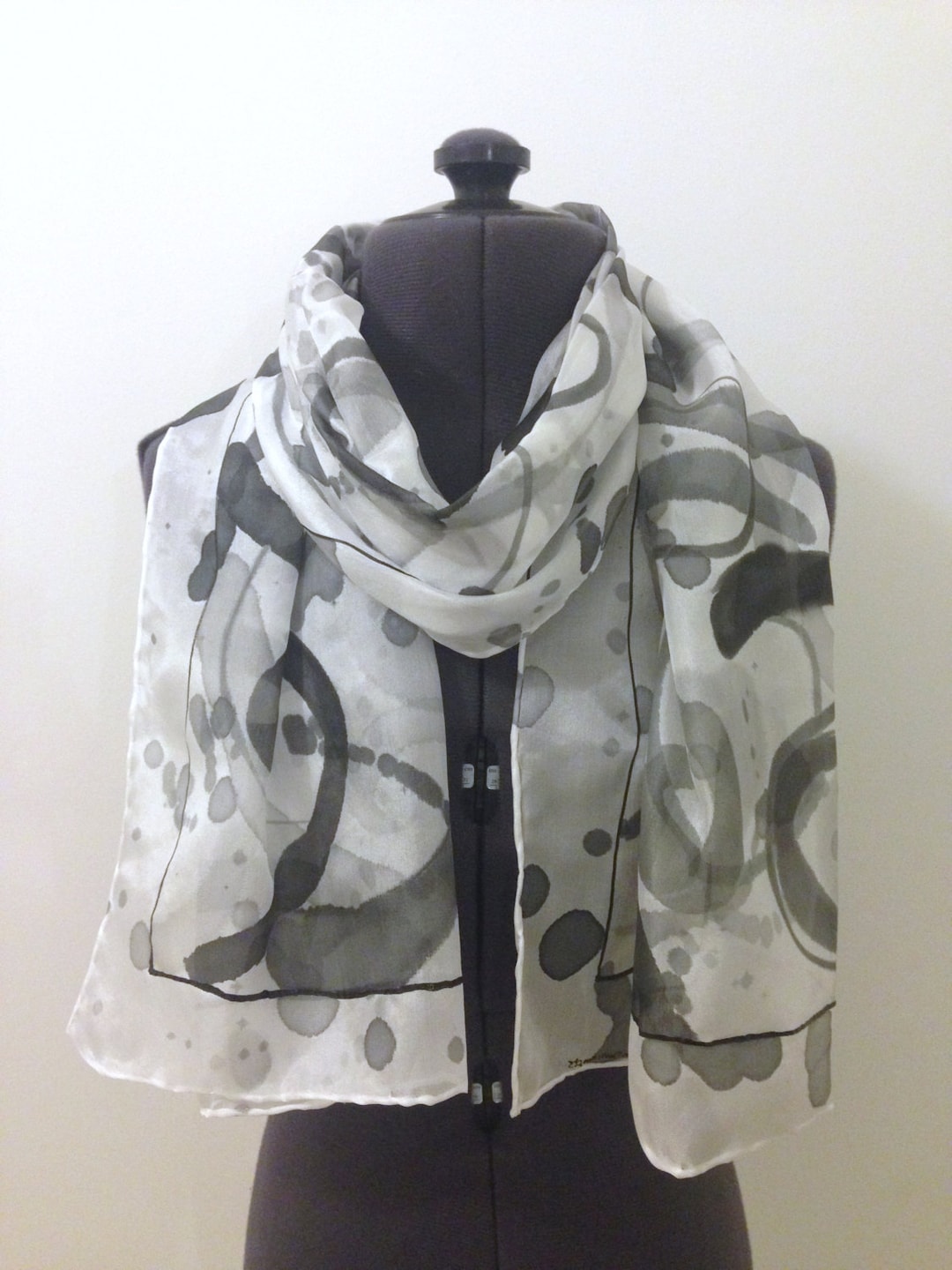 Black and White Silk Scarf ~ Hand Painted Silk Scarf, Abstract ...