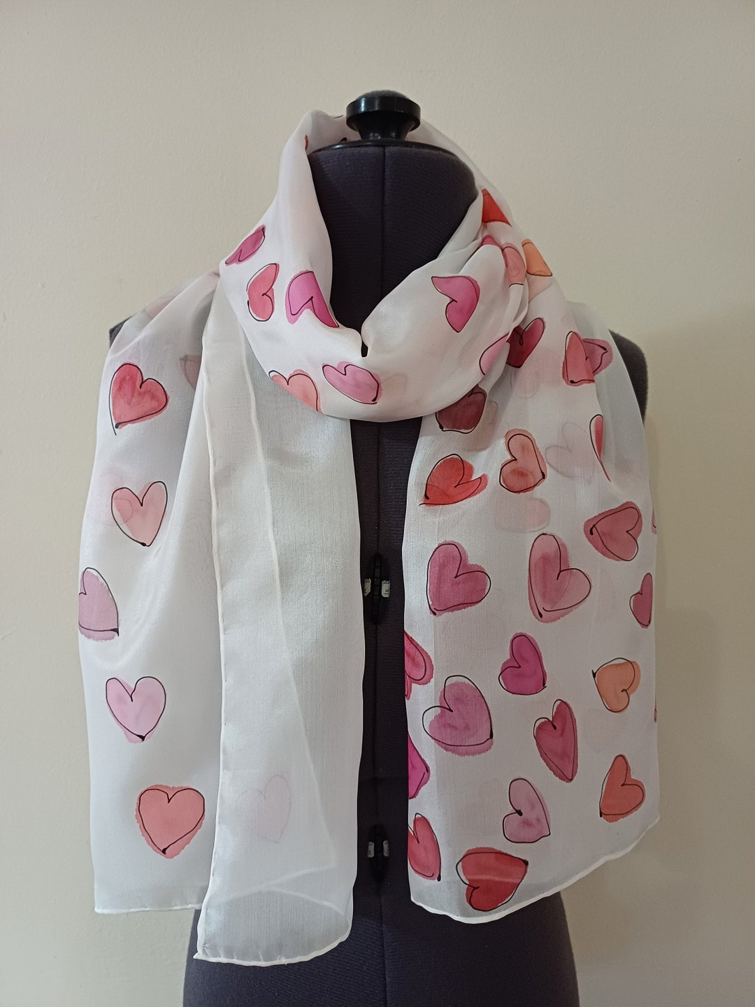Pink and White Hearts Silk Scarf Mothers Day Scarf, Pink Accessories ...