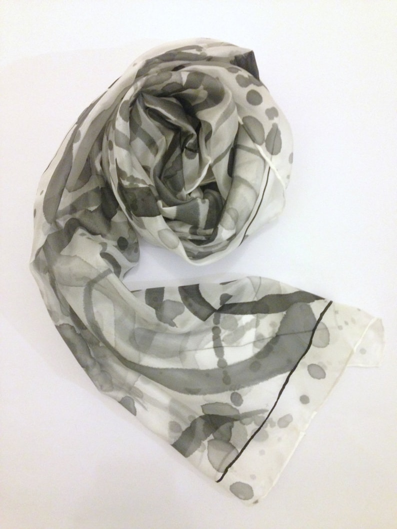 Black and White Silk Scarf ~ Hand Painted Silk Scarf, Abstract ...