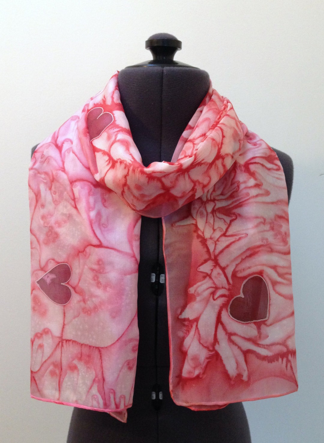 Peach Silk Scarf ~ Heart Print Silk Scarf, Coral Wedding Accessories ...