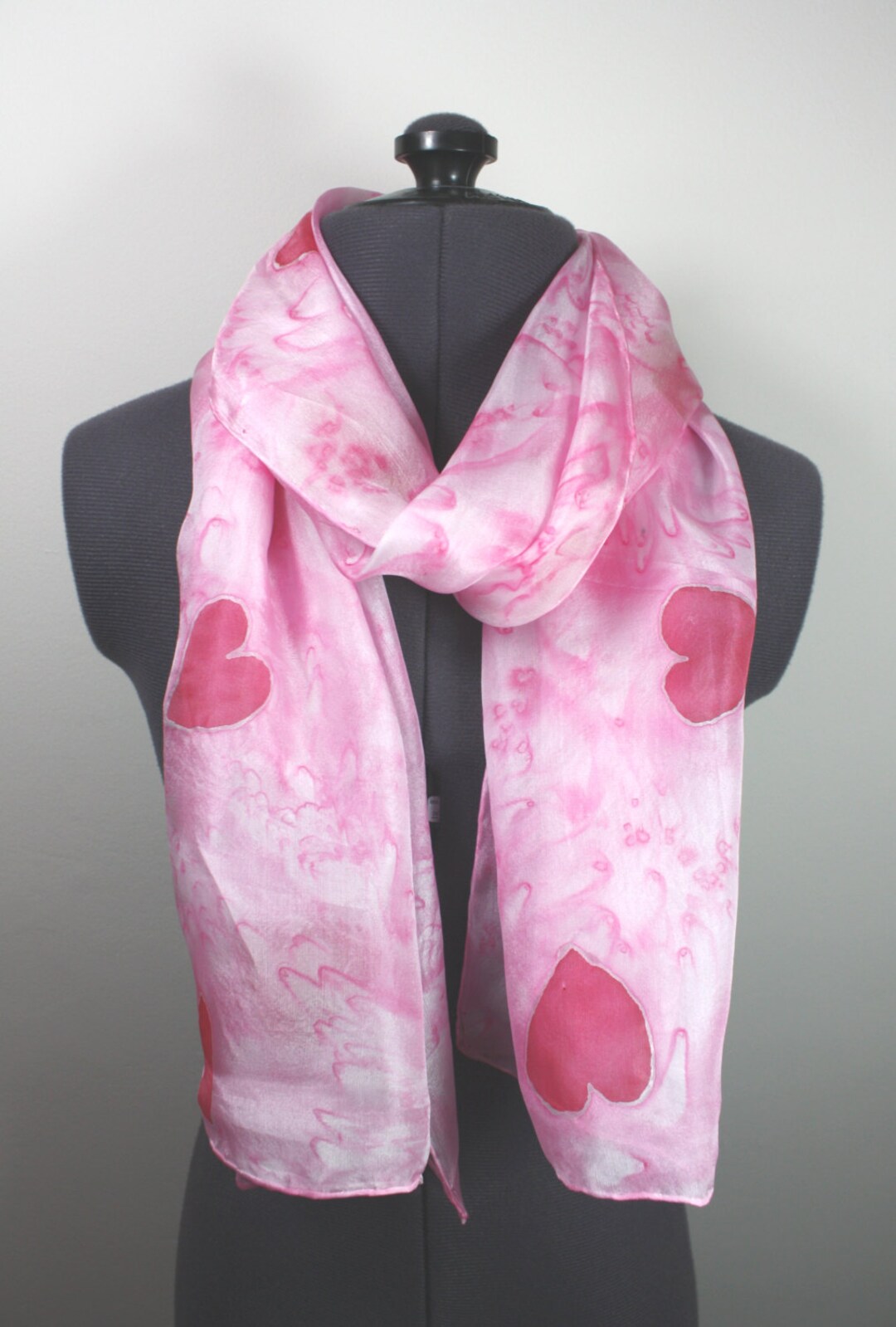 Heart Print Silk Scarf ~ Valentines Day Gift for Her, Baby Pink Scarf ...