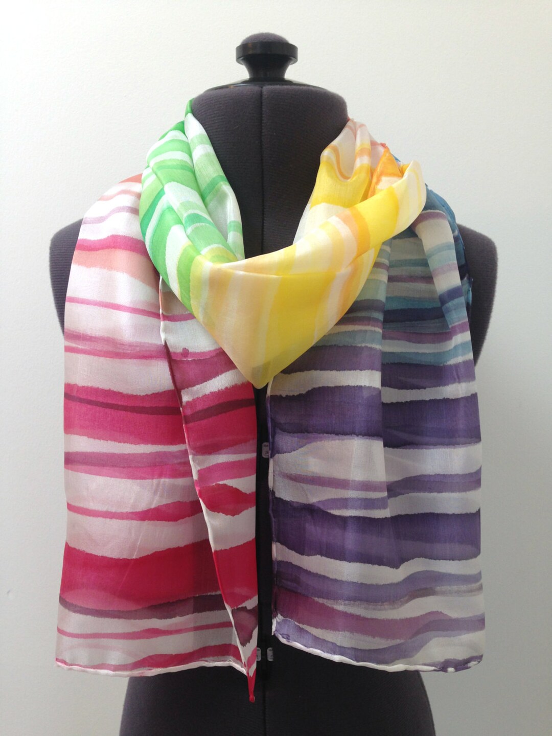 Rainbow Silk Scarf ~ Hand Painted Silk Scarf, Multicoloured Accessories ...