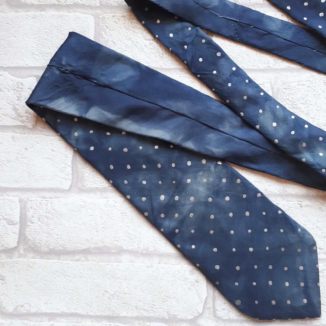 Navy Silk Tie Mens Spotty Blue Necktie Gift for Best Man - Etsy UK