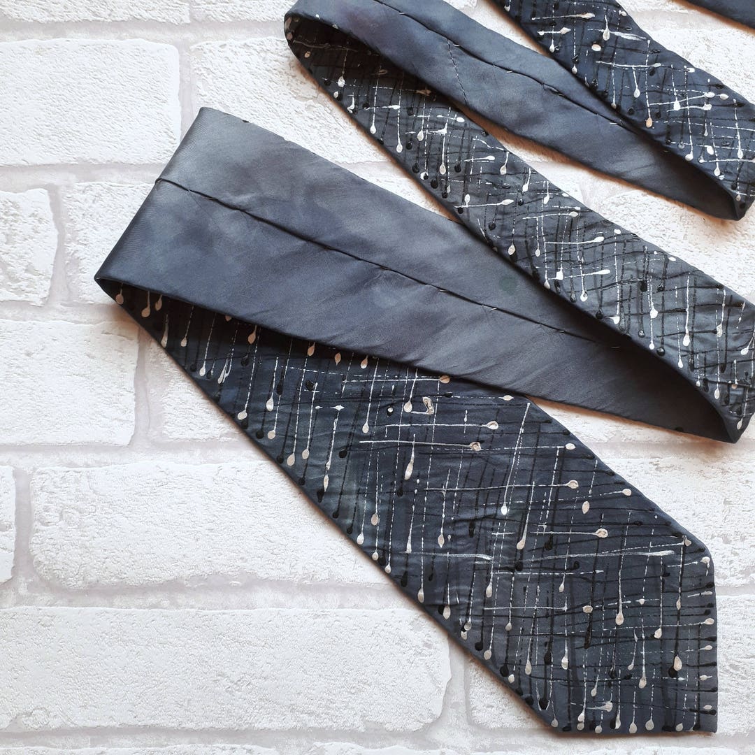 Grey Silk Tie Mens Dark Gray Necktie, Tie for Teacher, Black and Grey ...