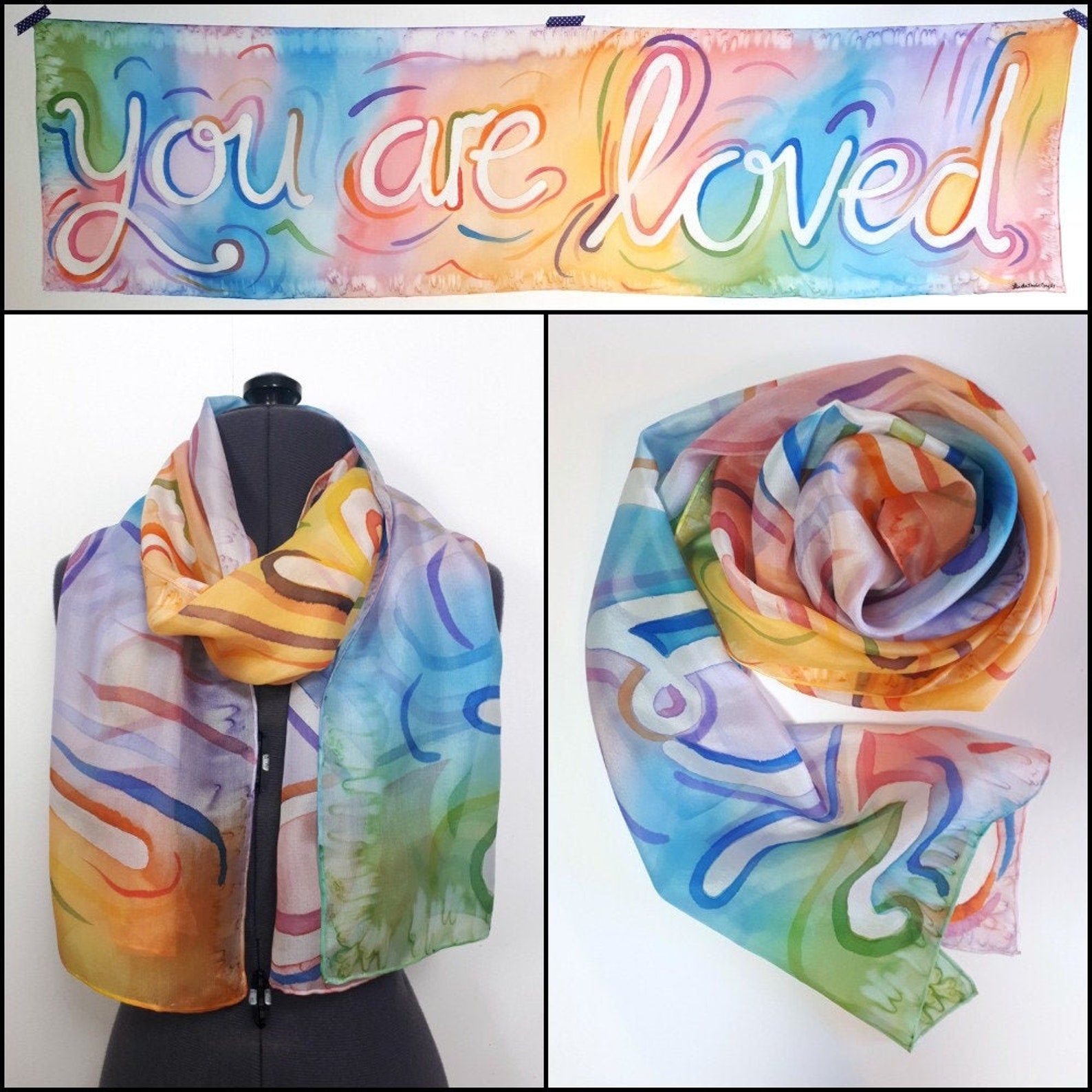 You Are Loved Silk Scarf ~rainbow Scarf, Mental Health Recovery Gifts ...