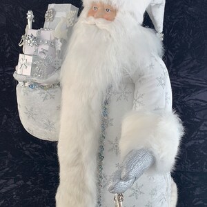 Handmade Santa Doll, White and Silver Santa Claus, Santa Claus, Santa ...