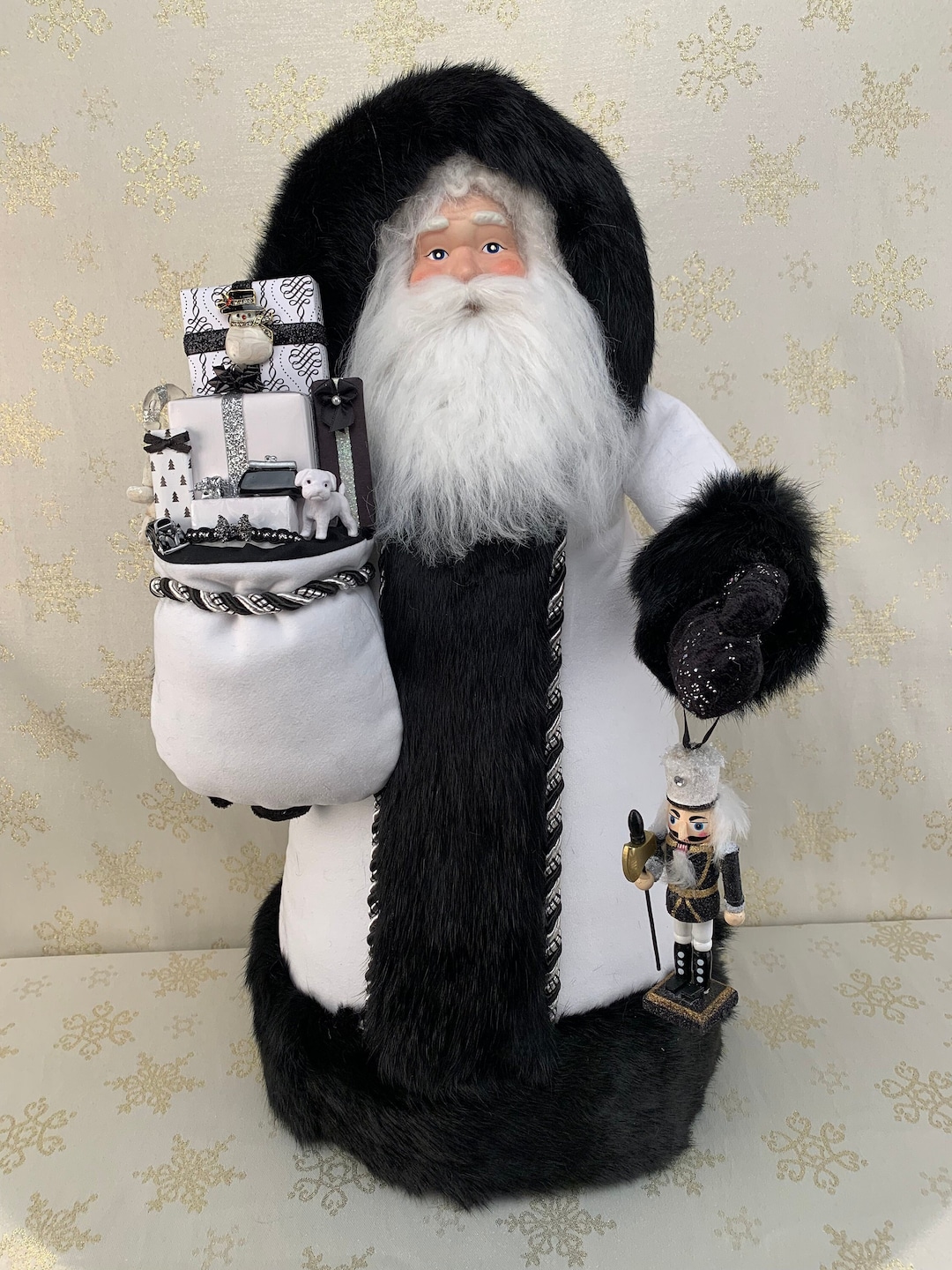 Santa Claus, Christmas, Handmade Santas, Black and White Santa, Santa ...
