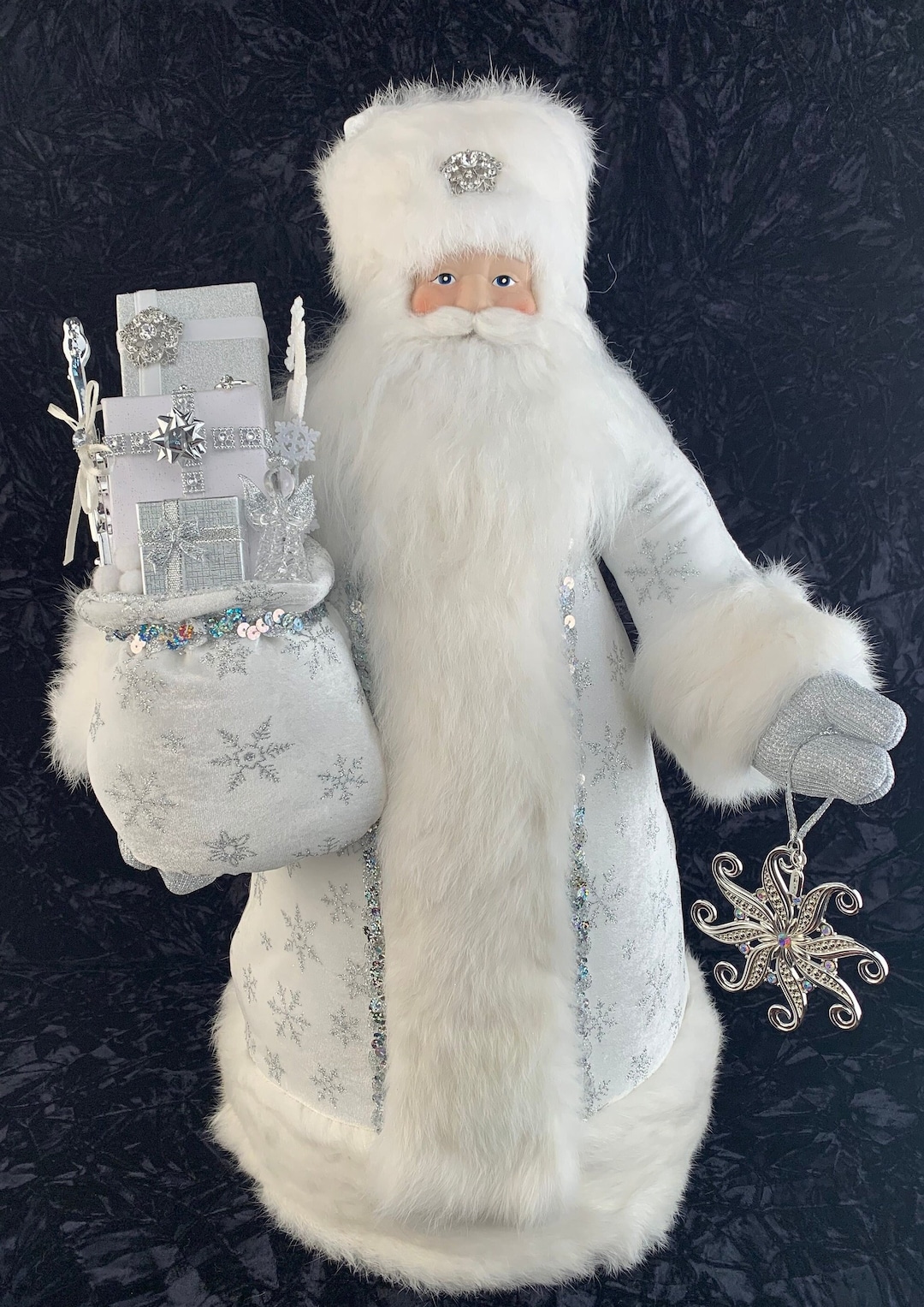 Handmade Santa Doll, White and Silver Santa Claus, Santa Claus, Santa ...