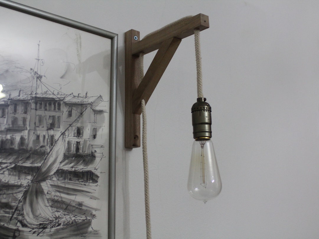 Rustic Wall Sconce Wood Lamp Rustic Lighting Rustic Lamp With Rope ...