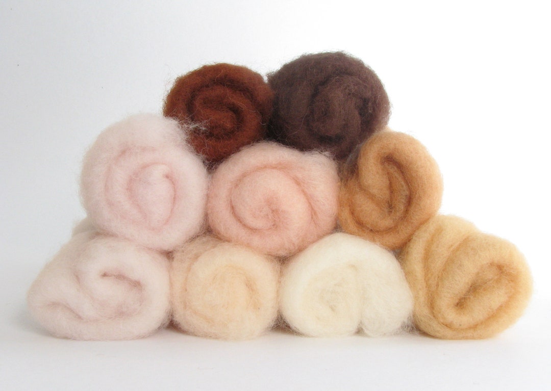 Needle Felting Wool, Skin Tones Palette, Carded New Zealand Wool, 9 ...