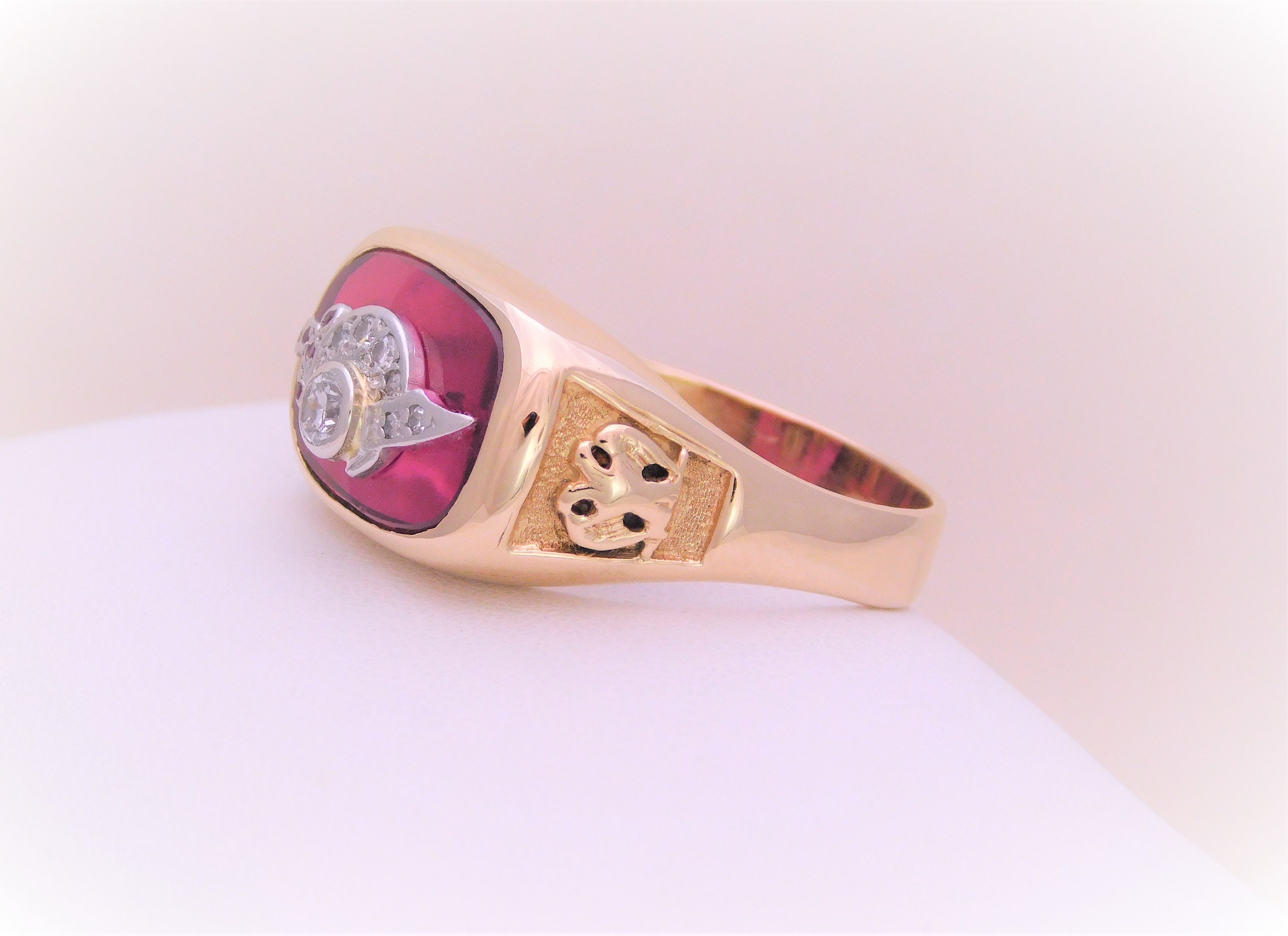 Vintage 14k Gold Ruby and Diamond Shriner’s Masonic Ring - Etsy