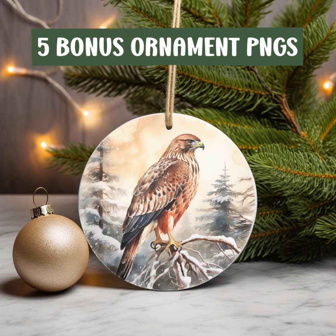 Red Tailed Hawk in Snow Christmas Ornament PNG for Sublimation ...