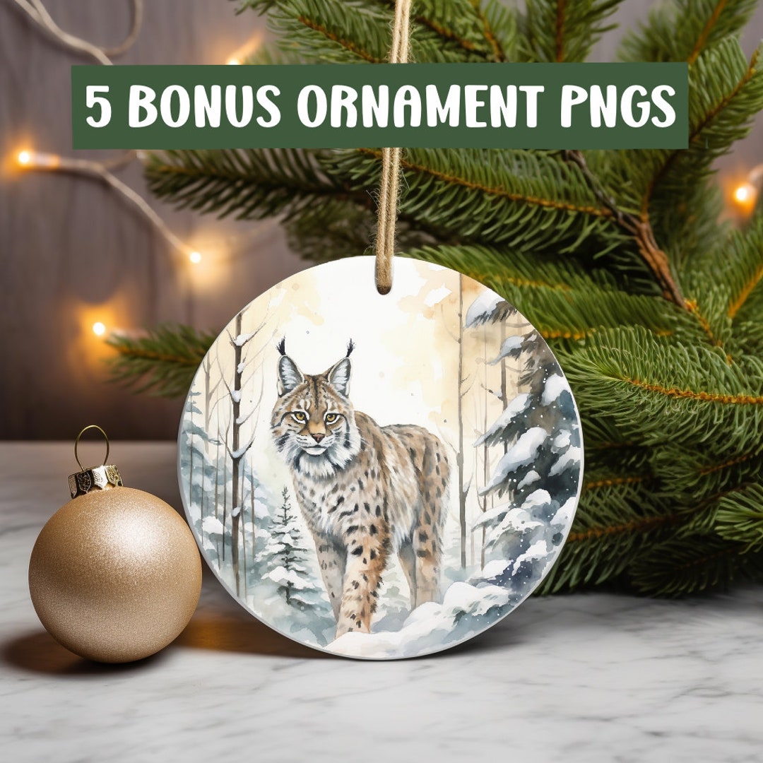 Bobcat in Snow Christmas Ornament PNG for Sublimation Ornaments ...