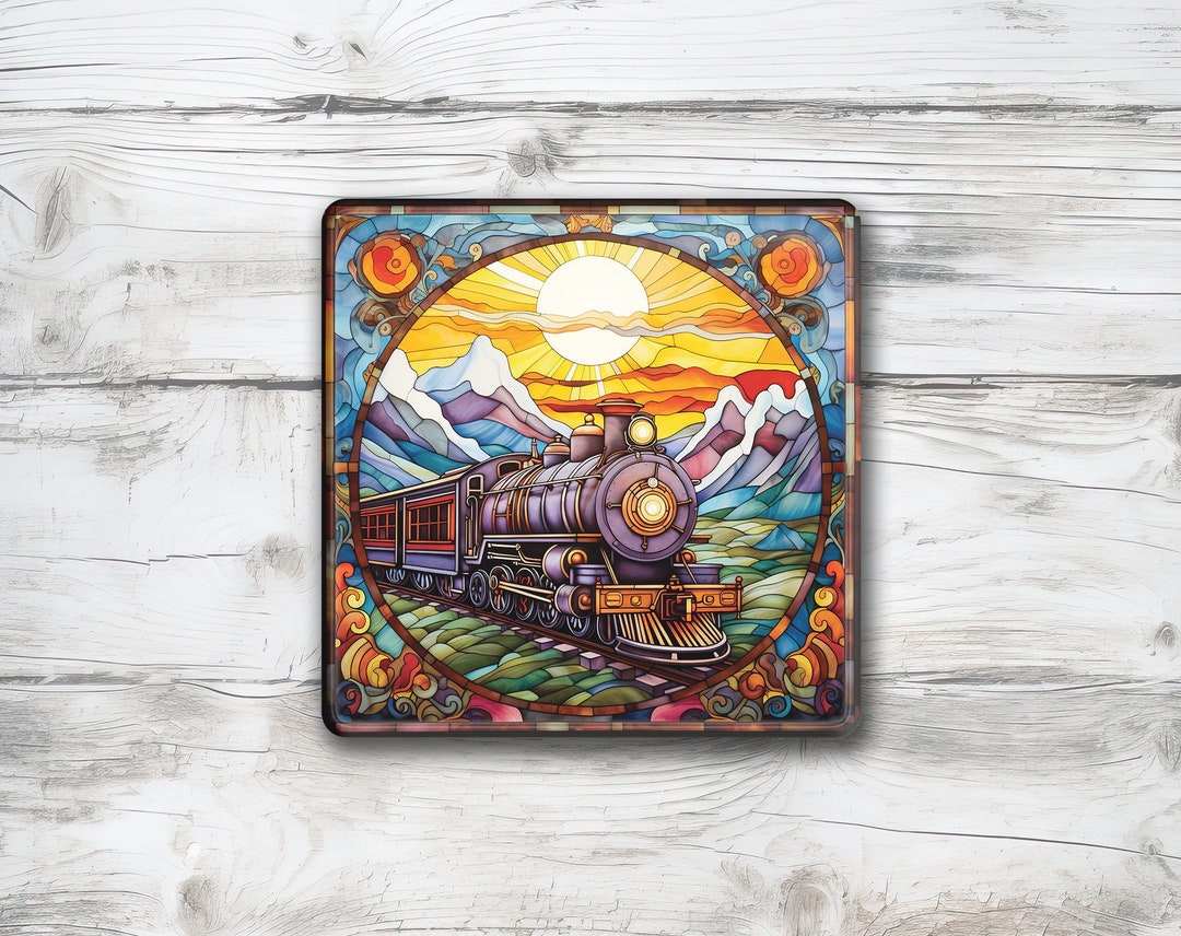 Stained Glass Train Square Coaster Sublimation PNG, Digital Download - Etsy