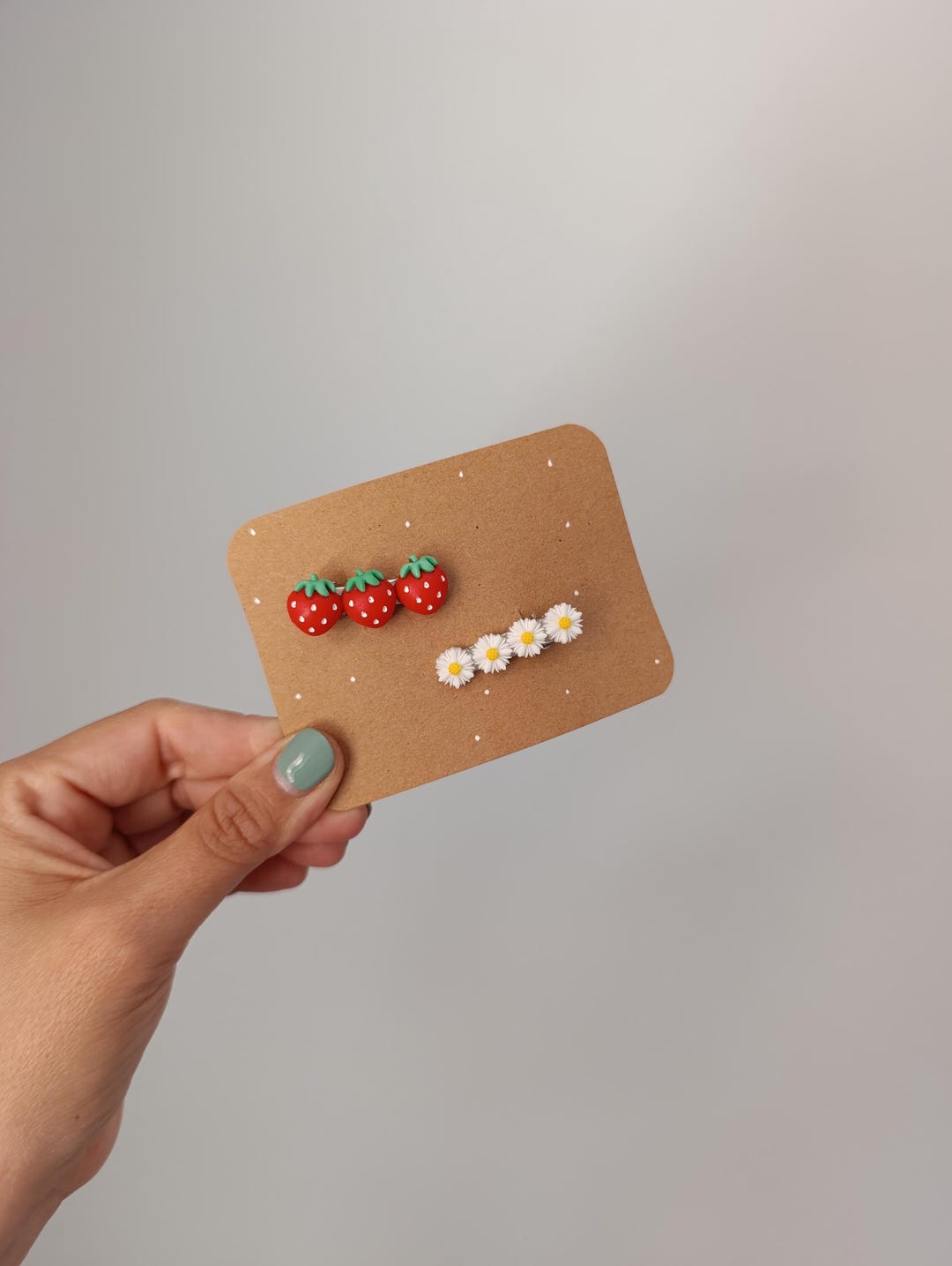 2 Piece Clip Set, Strawberry & Daisy, Handmade Fruit, Flower Hair Clips ...