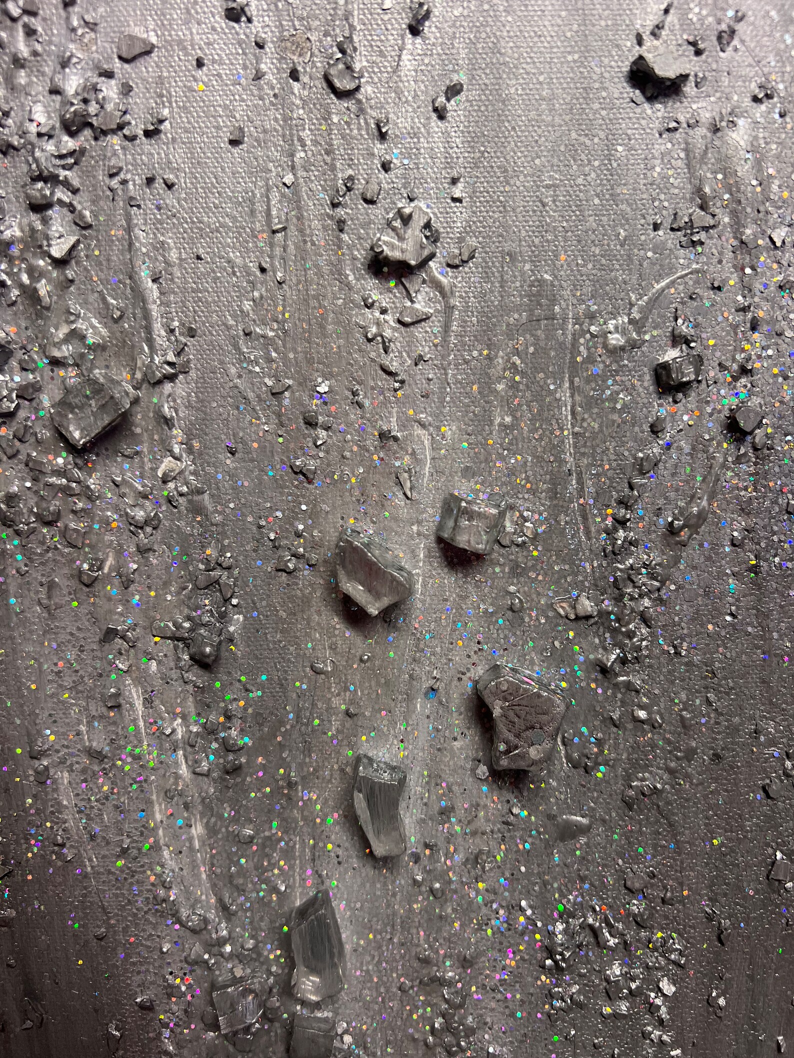 Silver Grey Painting With Glass and Glitter Neurtral Colos Painting - Etsy