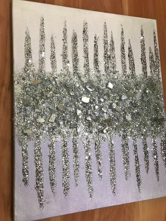 Acrylic Painting glass art glam art neutral painting holographic Z ...
