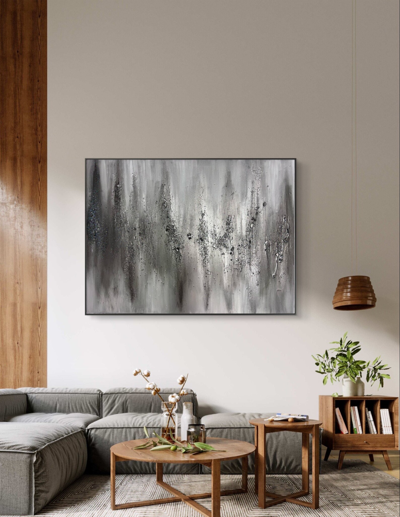 Silver Grey Painting With Glass and Glitter Neurtral Colos Painting - Etsy