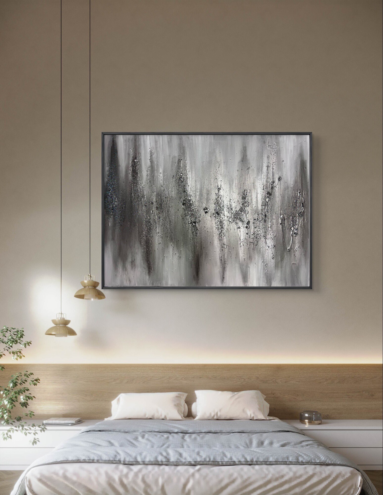 Silver Grey Painting With Glass and Glitter Neurtral Colos Painting - Etsy