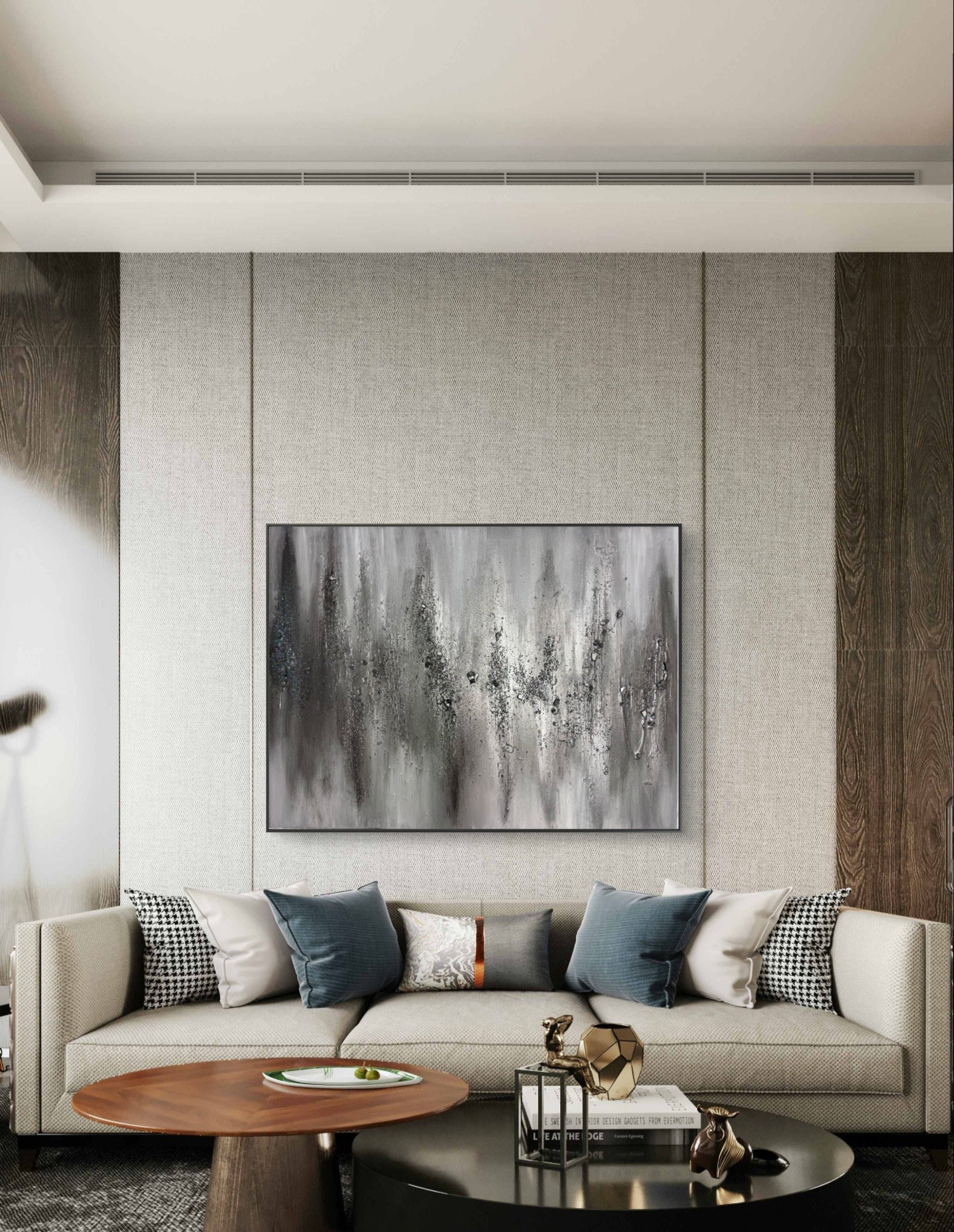 Silver Grey Painting With Glass and Glitter Neurtral Colos Painting - Etsy