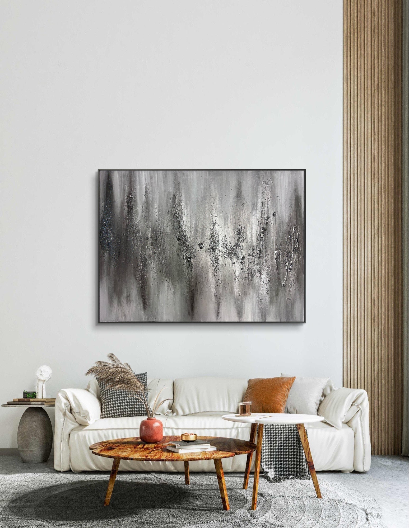 Silver Grey Painting With Glass and Glitter Neurtral Colos Painting - Etsy