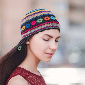 Boho Crochet Hat Written Pattern - Color Mix Beanie Crochet Pattern ...