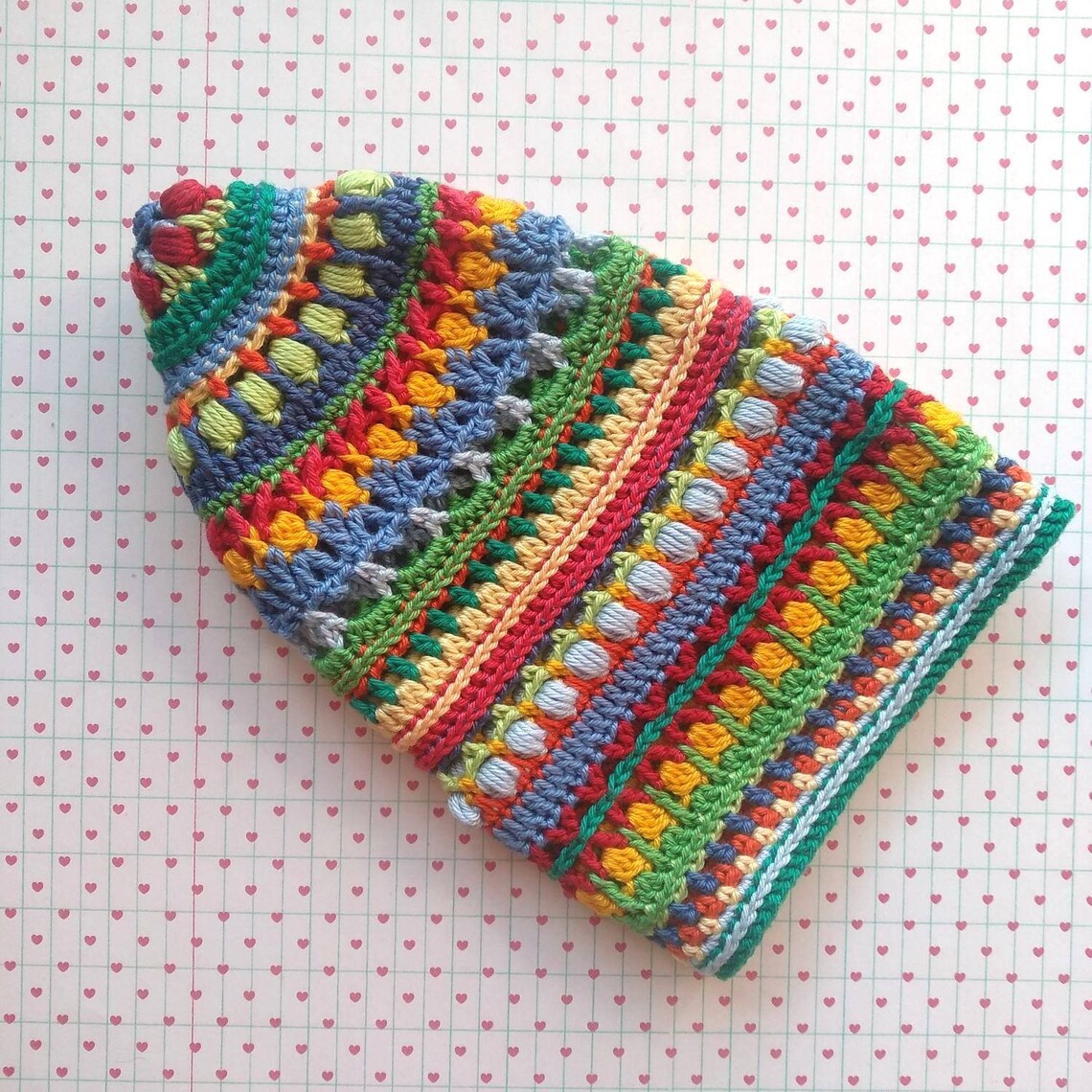 Colorful cotton beanie Unisex stripes hat Hippie crochet | Etsy