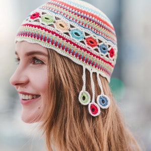 Boho Crochet Hat Written Pattern - Color Mix Beanie Crochet Pattern ...