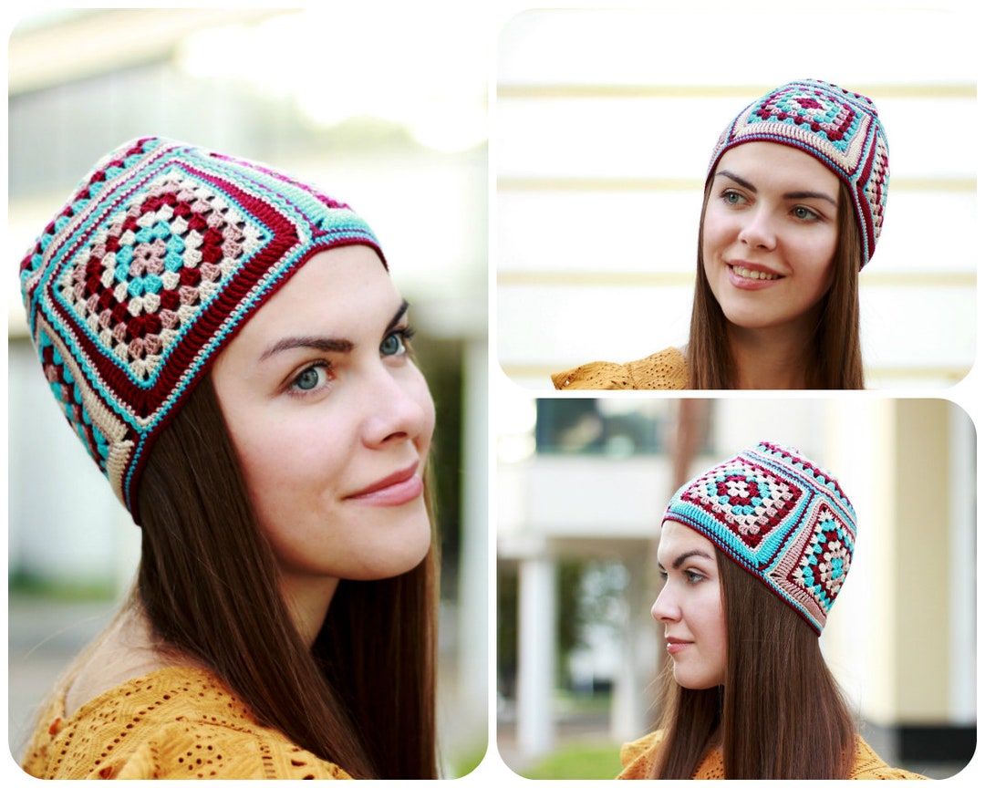 Granny Square PDF Crochet Hat Pattern Retro Ctochet Beanie - Etsy
