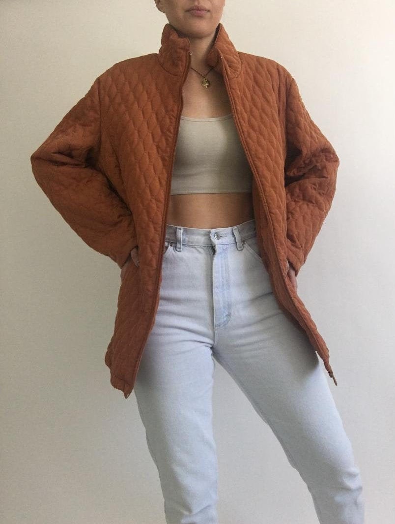 Vintage Quilted Puffer Jacket, 90s Sporto Burnt Orange Jacket Size 1x ...