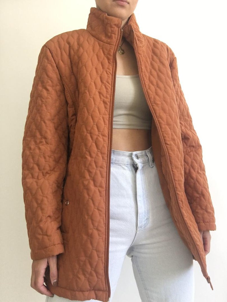 Vintage Quilted Puffer Jacket, 90s Sporto Burnt Orange Jacket Size 1x ...