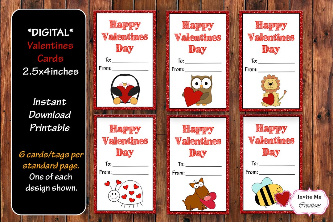 Animal Theme Valentine Classroom Cards, Valentine Tags, Valentines Day ...