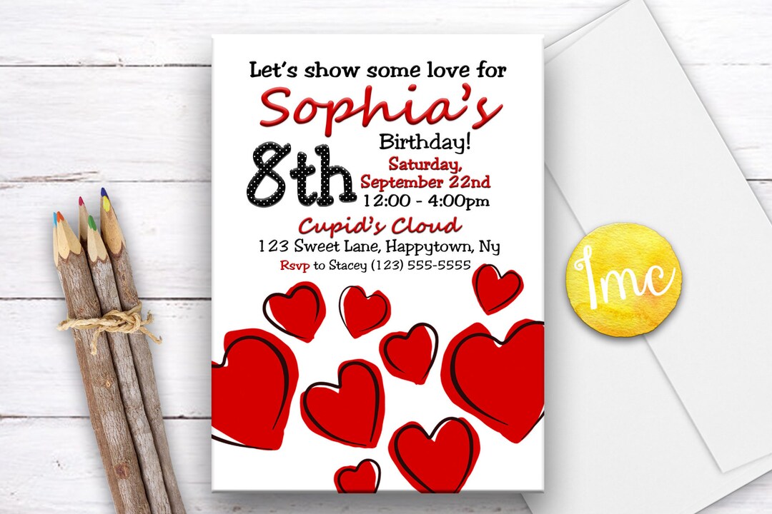 Valentine Heart Birthday Invitation, Heart Invitation, Valentine Invite ...