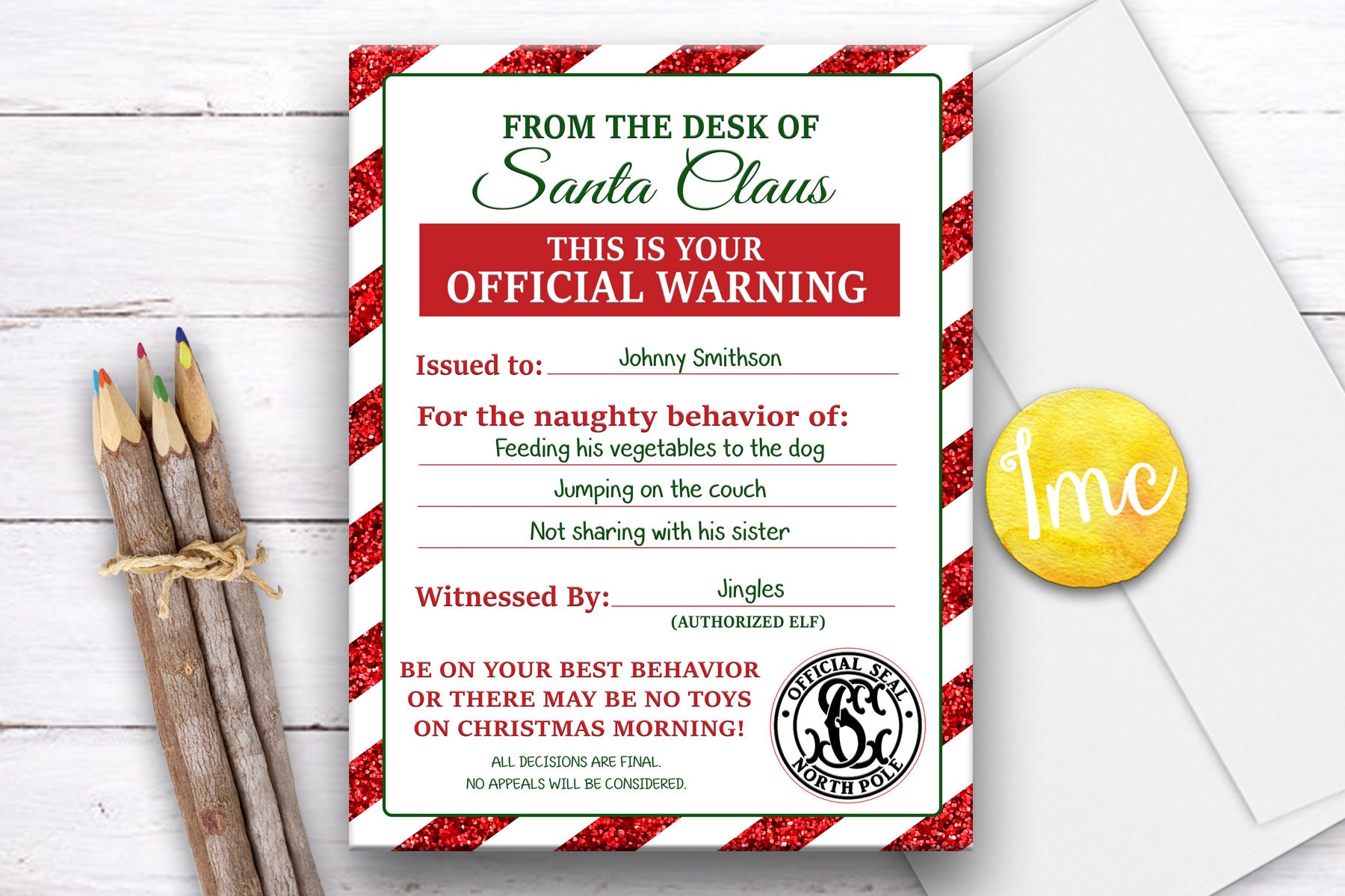 PERSONALIZED DIGITAL Elf Warning Letter, Naughty List Letter, Santa ...