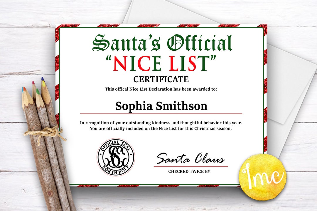 Personalized Santa's Nice List, Nice List Certificate, Printable, Santa ...