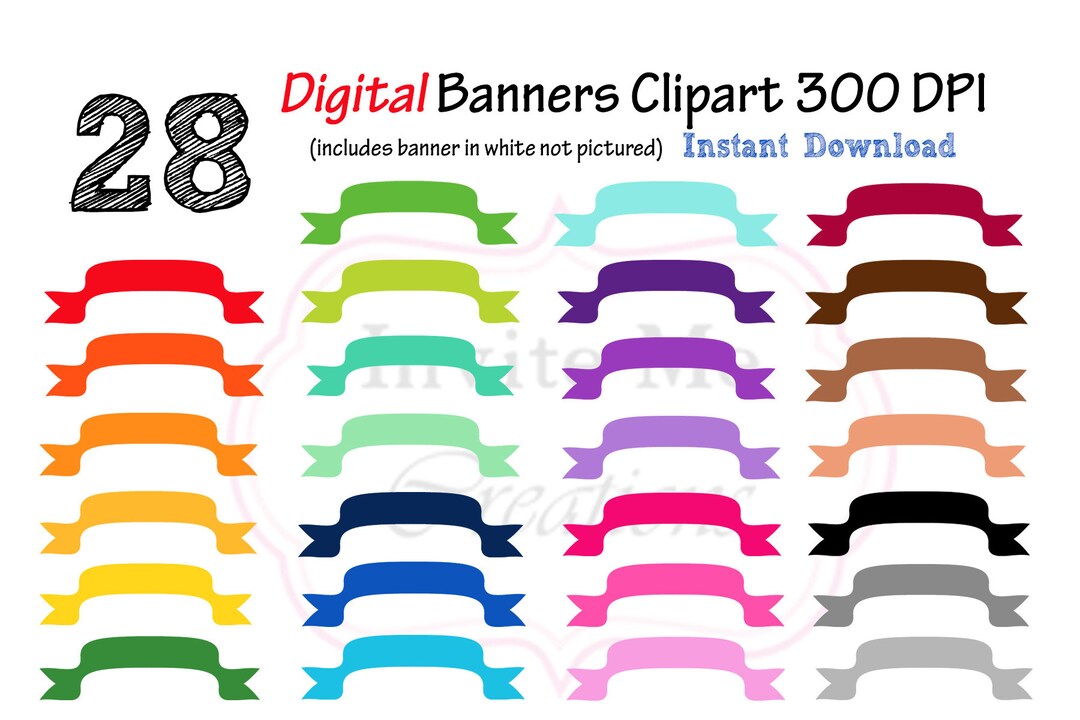 Banner Clipart Set, Ribbon Clipart, Rainbow Color Ribbons, Digital ...