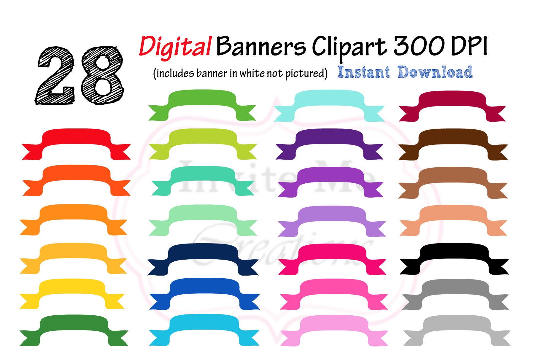 Banner Clipart Set Ribbon Clipart Rainbow Color Ribbons | Etsy