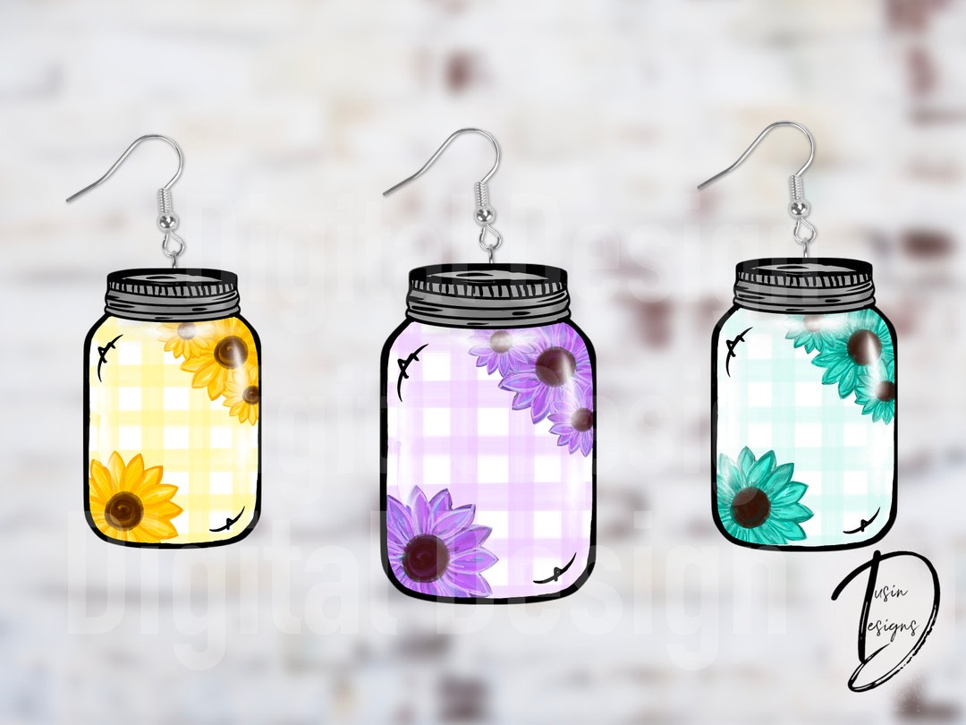 Mason Jar PNG, Floral Mason Jar, Mason Jar Earrings PNG, Mason Jar ...